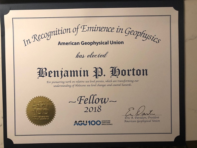 Professor Benjamin Horton celebrated at the AGU Fall Meeting | The ...