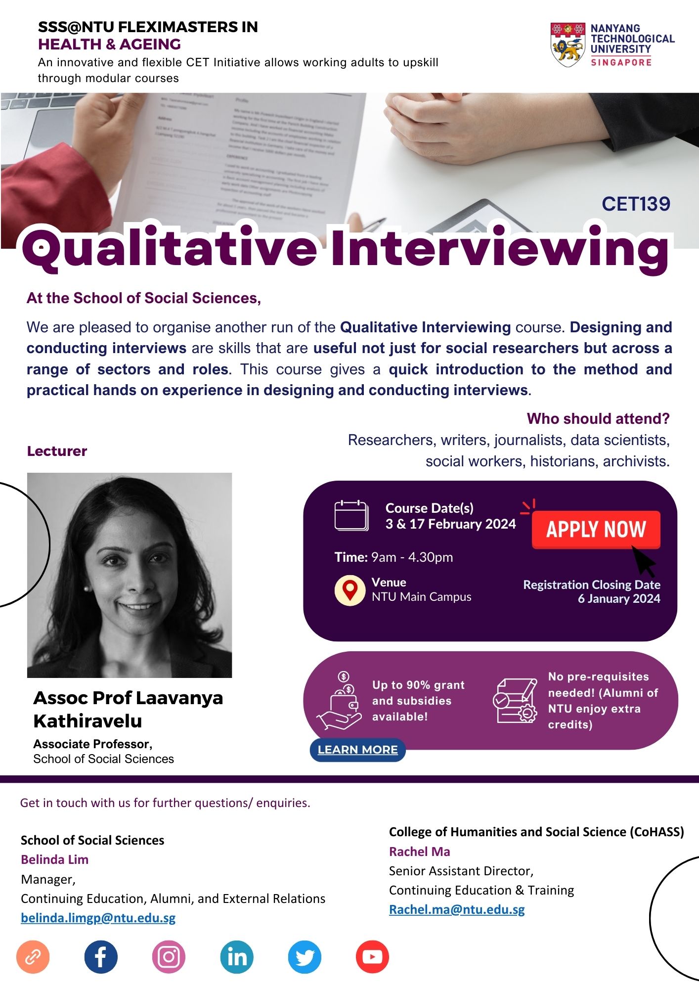 CET139 Qualitative Interviewing | School of Social Sciences | NTU Singapore