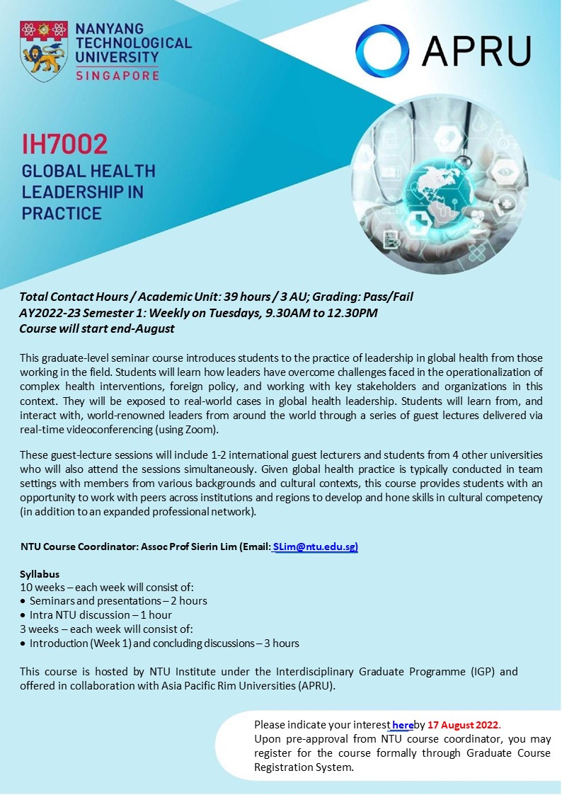 IGP-APRU Courses | Graduate College | NTU Singapore