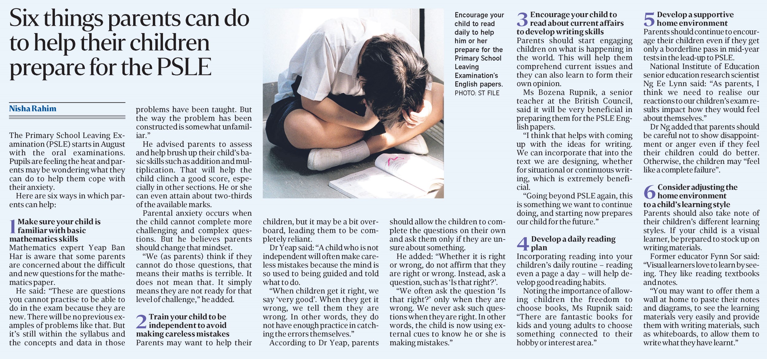 Six things parents can do to help their children prepare for the PSLE ...